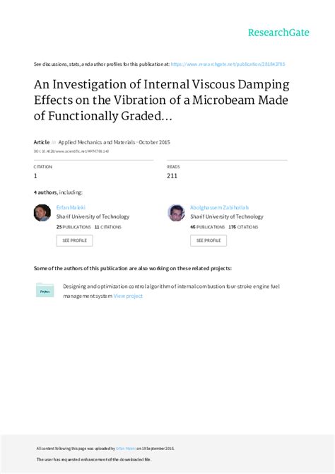 Pdf An Investigation Of Internal Viscous Damping Effects On The Vibration Of A Microbeam Made