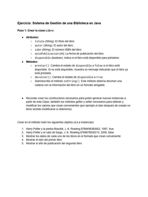 Ejercicio Sistema De Gestión De Una Biblioteca En Java Pdf