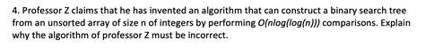 Algorithm Constructing A Binary Search Tree From An Unsorted Array Of