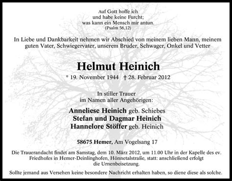 Traueranzeigen Von Helmut Heinich Trauer In Nrwde
