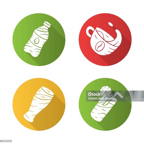 다과 음료 플랫 디자인 긴 그림자 문 고 아이콘 세트 미네랄 워터 맥주 커피 레모네이드 스파클링 음료 바 메뉴 뜨거운 김이 나는 커피 머그잔 벡터 실루엣 일러스트레이션 0