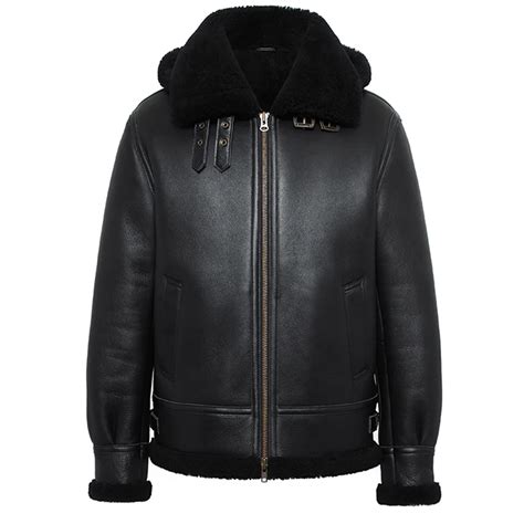 Sheepskin Shearling Jacket Mens Detachable Hooded B3 Bomber Jacket Men