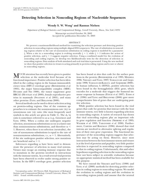 Pdf Detecting Selection In Noncoding Regions Of Nucleotide Sequences