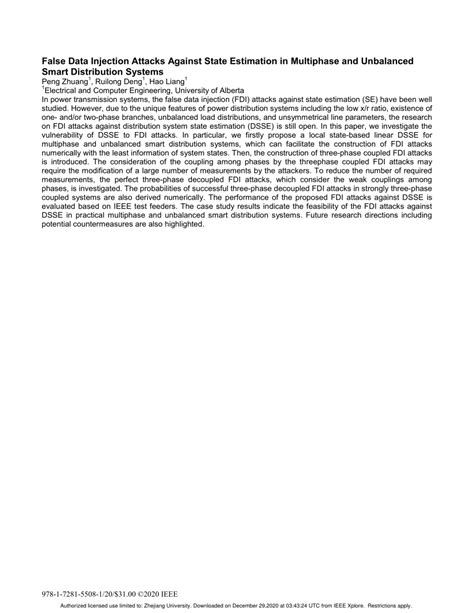 Pdf False Data Injection Attacks Against State Estimation In