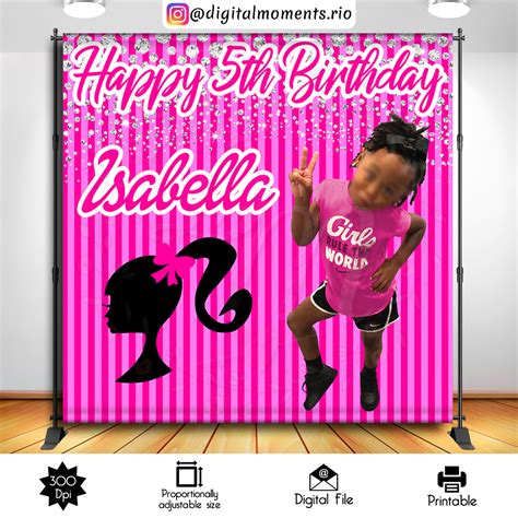 Barbie Birthday 8x8 Custom Backdrop With Picture Digital File Only