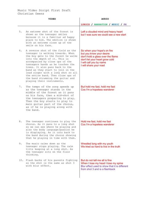 Music Video Script Template DOCX
