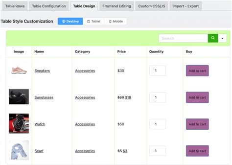 Wordpress Table Design Customization