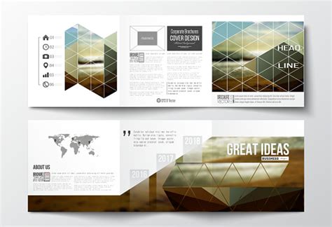 세트 트라이폴드 브로셔 스퀘어 디자인 템플릿 색상화 다각형 0명에 대한 스톡 벡터 아트 및 기타 이미지 0명 2차 도형 개념 Istock