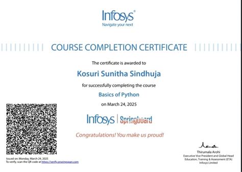 pythonprogramming infosysspringboard certification sindhu kosuri