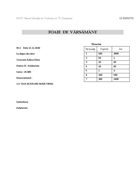 8 Foaie De Varsamant Pdf