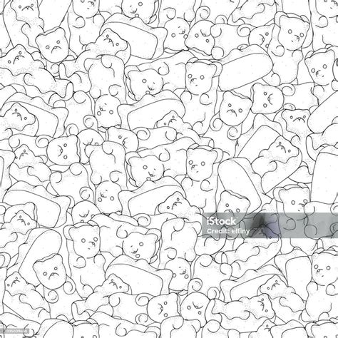 거미 곰과 매끄러운 패턴 반짝이는 젤리 곰이있는 성인 색칠 공부 책 페이지 흑백 벡터 일러스트레이션 거미베어에 대한 스톡 벡터 아트 및 기타 이미지 Istock