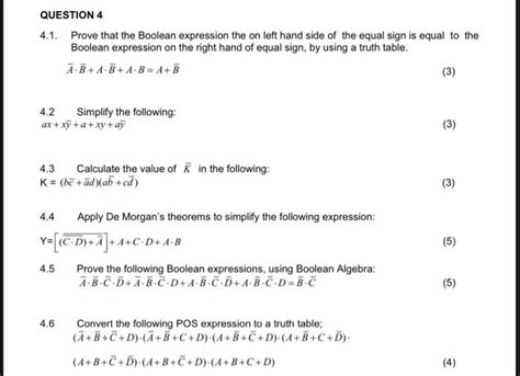 Solved Question 4 41 Prove That The Boolean Expression The