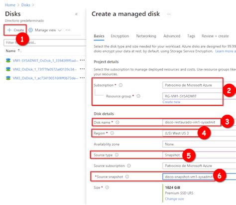Azure VM Crear Y Restaurar Snapshot SYSADMIT