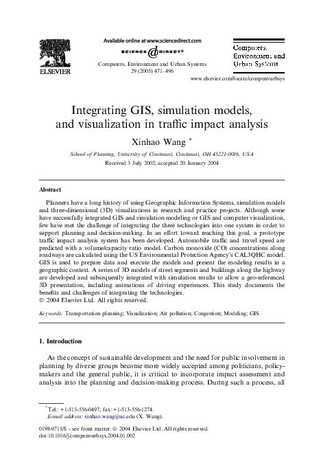 pdf integrating gis simulation models and visualization in traffic
