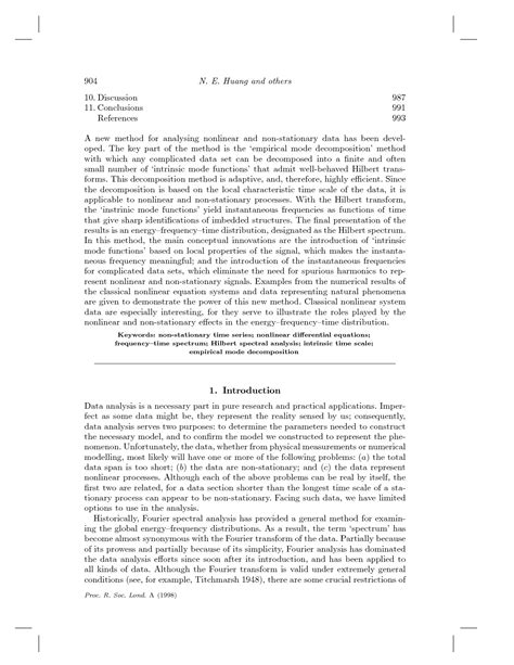 Solution The Empirical Mode Decomposition And The Hilbert Spectrum For Nonlinear And Non