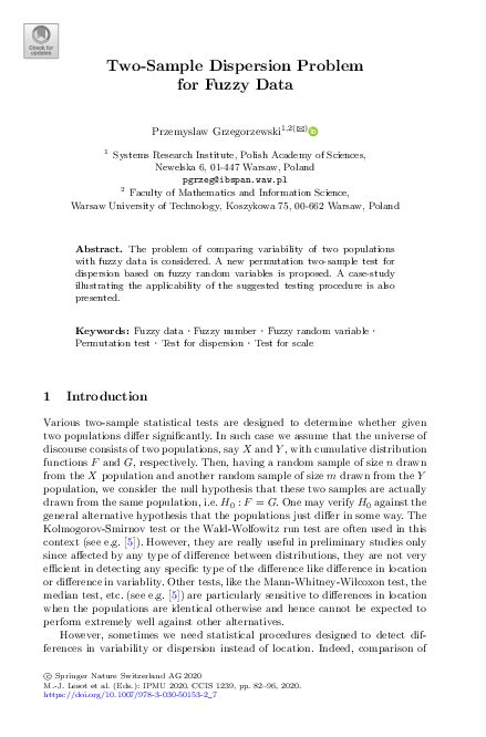 Pdf Two Sample Dispersion Problem For Fuzzy Data