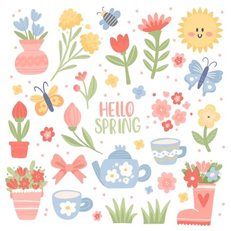 Premium Vector Cute Spring Clipart Stickers