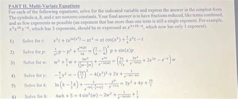 solved part ii multi variate equations for cach of the