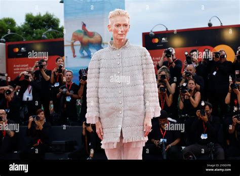 Tilda Swinton Poses For Photographers Upon Arrival For The Premiere Of The Film The Room Next