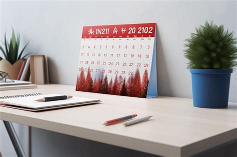 Premium AI Image Calendar Mockup On A Table