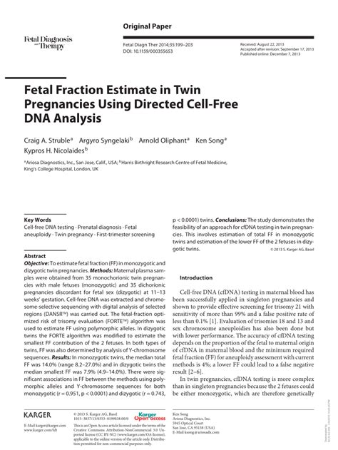 Pdf Fetal Fraction Estimate In Twin Pregnancies Using Directed Cell Free Dna Analysis