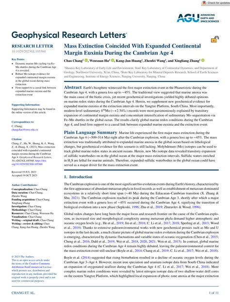 Pdf Mass Extinction Coincided With Expanded Continental Margin Euxinia During The Cambrian Age 4