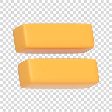 흰색 배경에 고립 된 노란색 등호 기호 3d 아이콘 기호 및 기호 만화 최소한의 스타일 프리미엄 Psd 파일