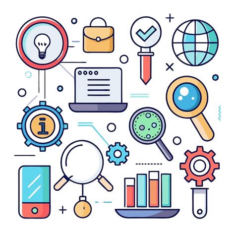Colorful Icons Representing Technology Research And Data Analysis