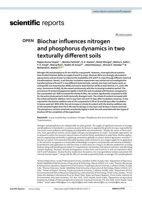 Pdf Biochar Influences Nitrogen And Phosphorus Dynamics In Two Texturally Different