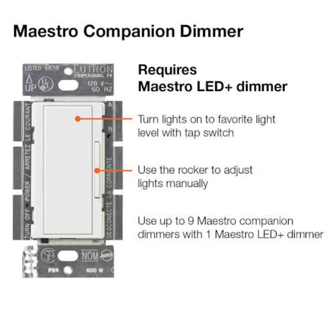 Ma R Wh Lutron Ma R Wh Maestro Companion Dimmer Switch Multi Location Dimmer For Maestro