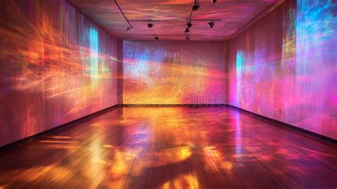 Colorful Light Projection Installation In A Room Stock Illustration