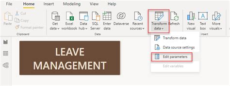 setting up parameters and connection in power bi leave dashboard