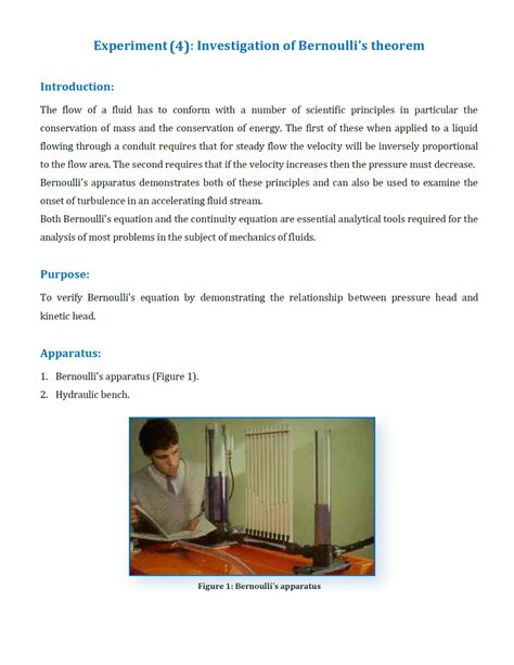 Solution Laboratory 4 Investigation Of Bernoullis Theorem Studypool