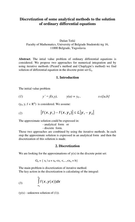 pdf discretization of some analytical methods to the solution of ordinary differential equations