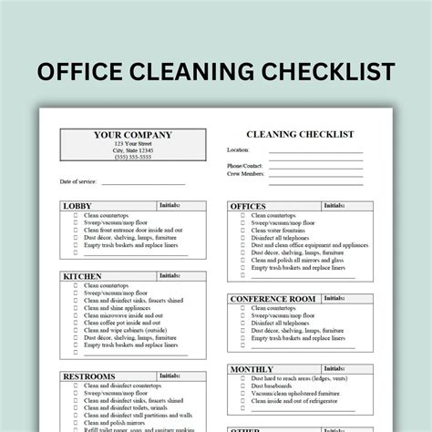 Office Cleaning Checklist Customizable Word Document And Pdf Forms Etsy