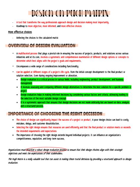 Design On Pugh Matrix Download Free Pdf Evaluation Decision Making