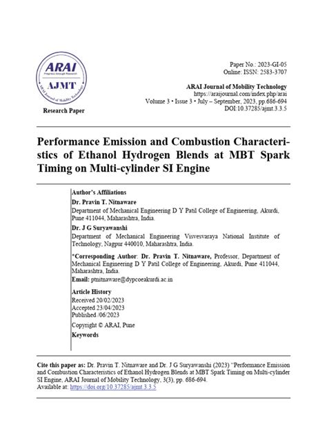 Performance Emission And Combustion Characteristics Of Ethanol Hydrogen