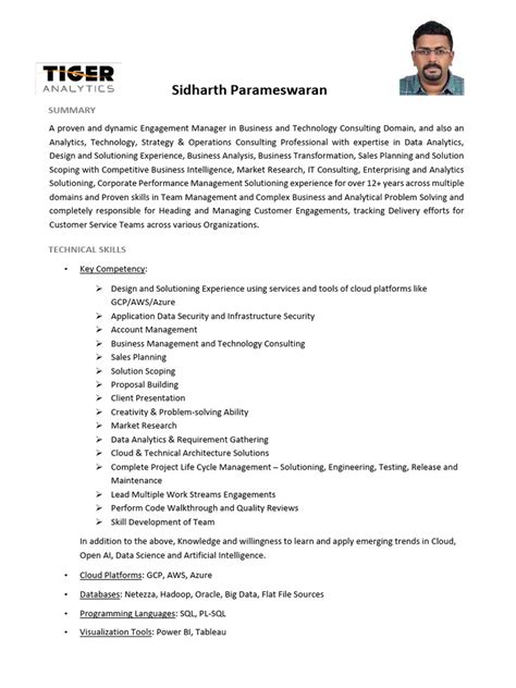 Resume Sidharth Parameswaran Latest Pdf Analytics Cloud Computing