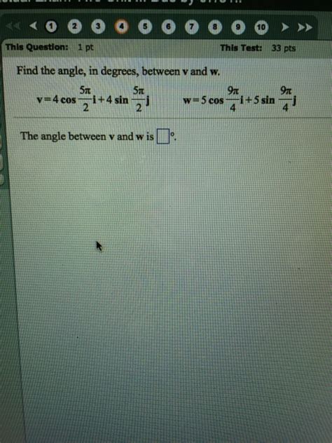 Solved Find The Angle In Degrees Between V And W The Chegg Com