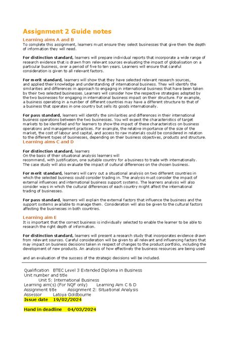 International Business Assignment 2 Guide Notes Assignment 2 Guide