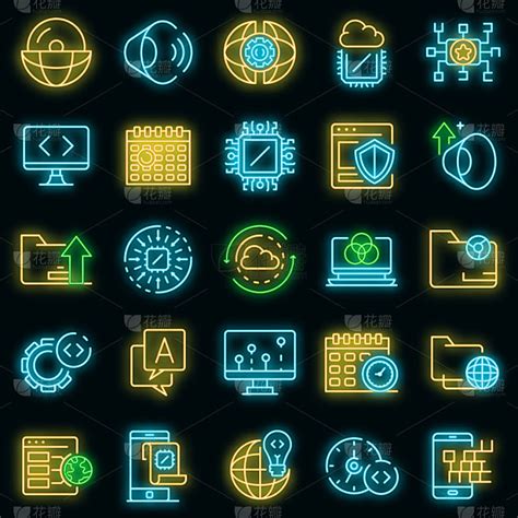 操作系统图标设置矢量霓虹灯