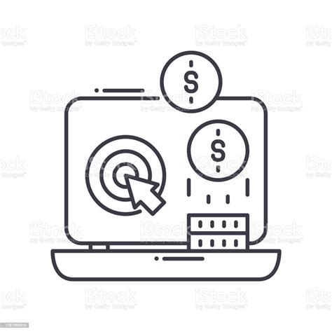 클릭당 마케팅 아이콘 선형 격리 일러스트레이션 씬 라인 벡터 웹 디자인 사인 흰색 배경에 편집 가능한 스트로크가 있는 개요 개념 기호를 지불합니다 개념에 대한 스톡 벡터