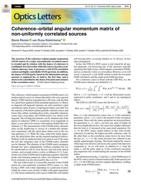Coherence Orbital Angular Momentum Matrix Of Non Uniformly Correlated Sources Request Pdf