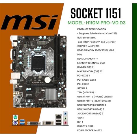 Msi Motherboard Socket 1151 1155 Pre Owned Shopee Philippines