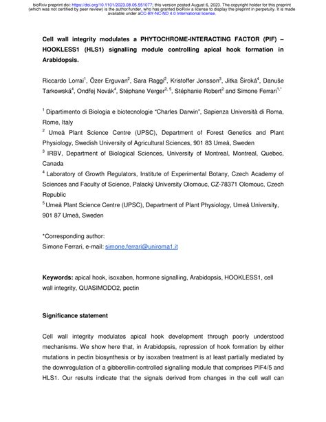 Pdf Cell Wall Integrity Modulates A Phytochrome Interacting Factor