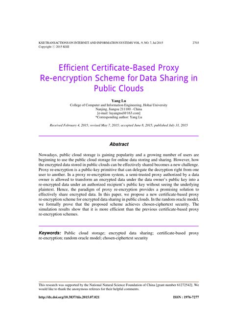 Pdf Efficient Certificate Based Proxy Re Encryption Scheme For Data Sharing In Public Clouds