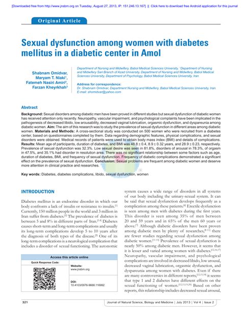 Pdf Sexual Dysfunction Among Women With Diabetes Mellitus In A