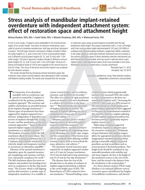 Pdf Stress Analysis Of Mandibular Implant Retained Overdenture With