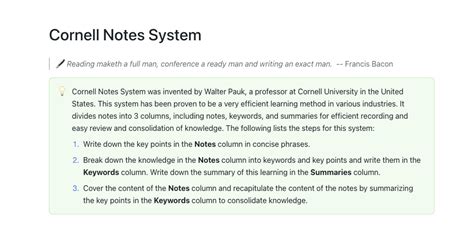 cornell notes system template lark templates