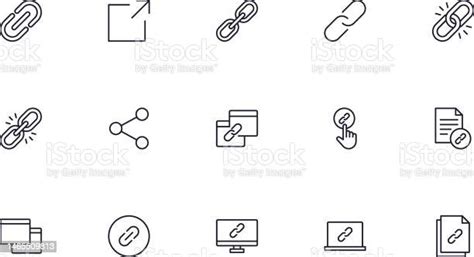 링크 개념입니다 웹 페이지 책 온라인 상점 전단지 배너 등에 대한 링크 고품질 벡터 개요 표지판 모음 흰색 배경에 격리된 프리미엄 삽화 세트 0명에 대한 스톡 벡터 아트 및